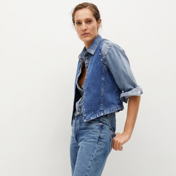 Mango | Jackets & Coats | Mango Western Relaxed Fit Silver Stud Trim ...